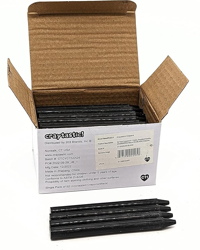 Amazon.com : Bulk Unwrapped Crayons Box of 52 (BLACK) for Crafting ...