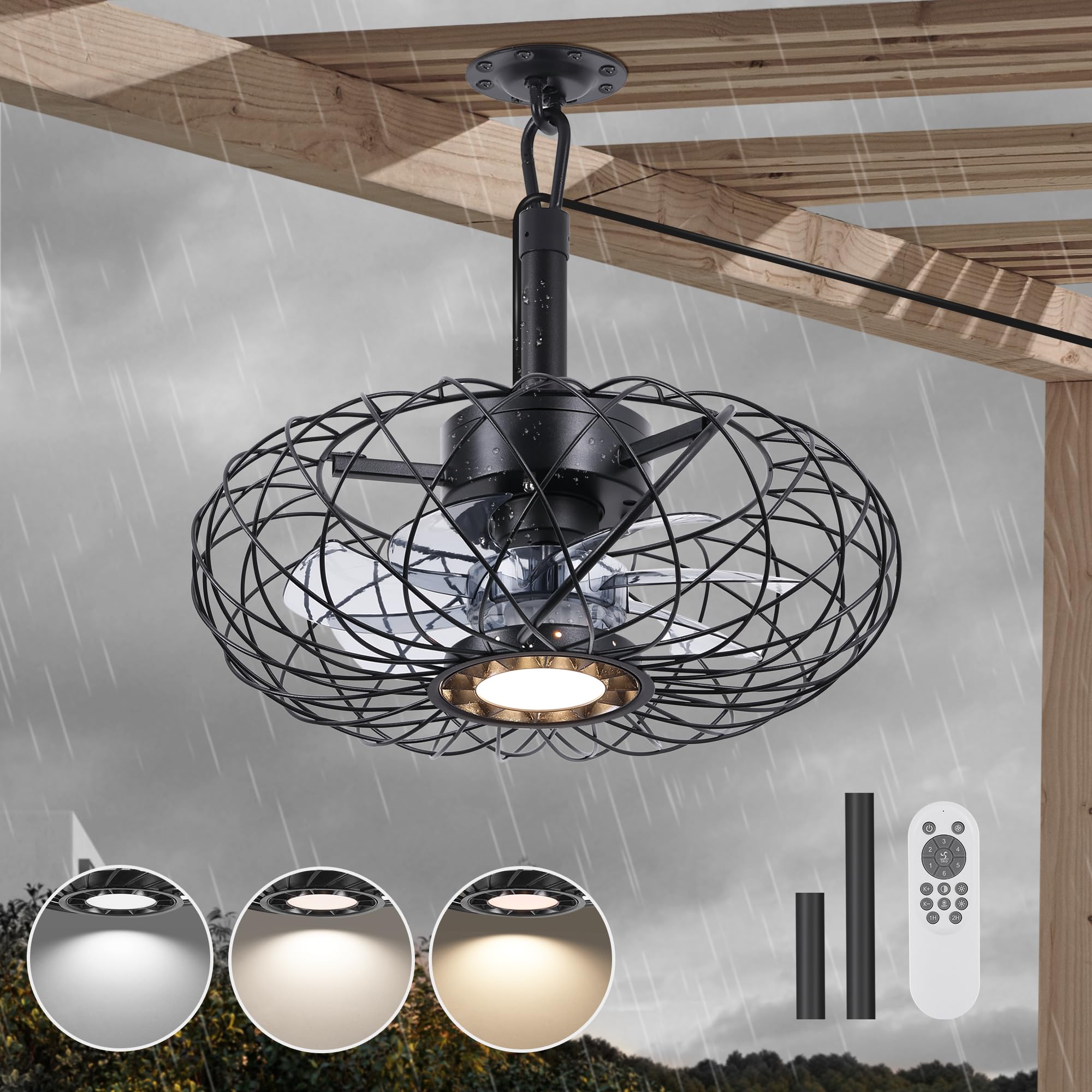 Amazon.com: Miuyhji Black Outdoor Ceiling Fans with LED Light, 15 ...