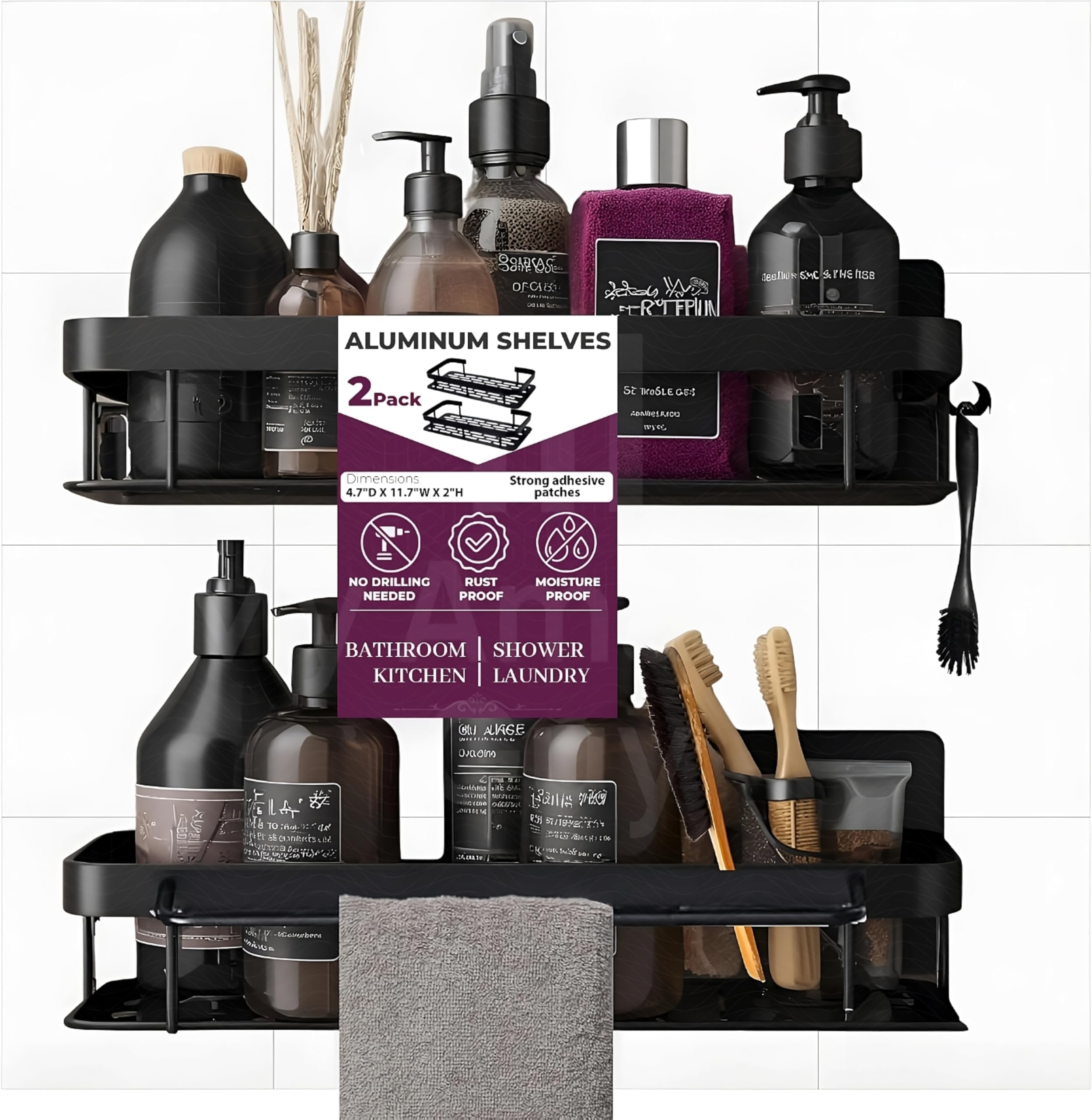 Amazon.com: Kawfle Adhesive Shower Caddy, 2 Pack Acrylic Bathroom ...