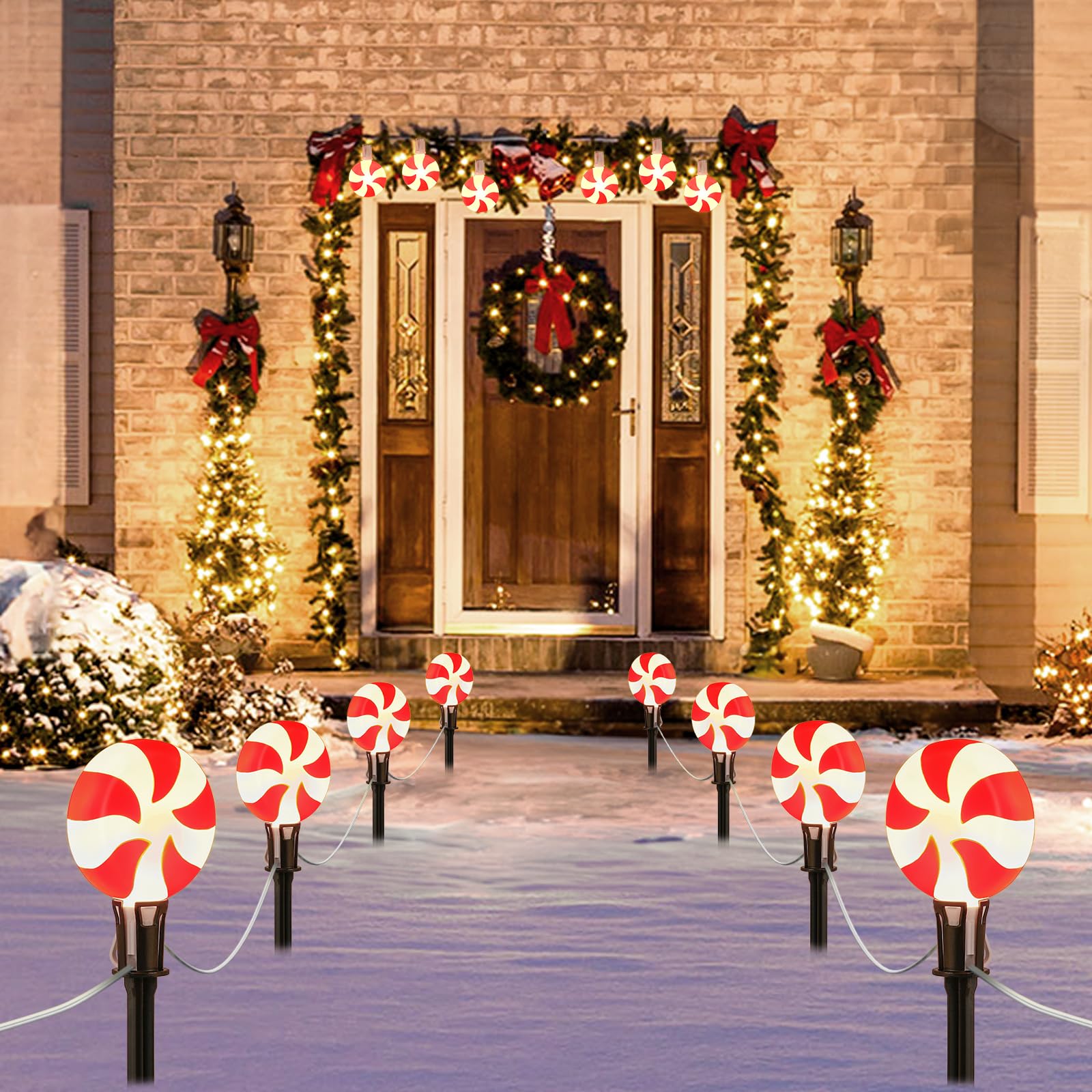 Christmas Lollipop Pathway Lights String, 31FT Landscape Path Lights ...