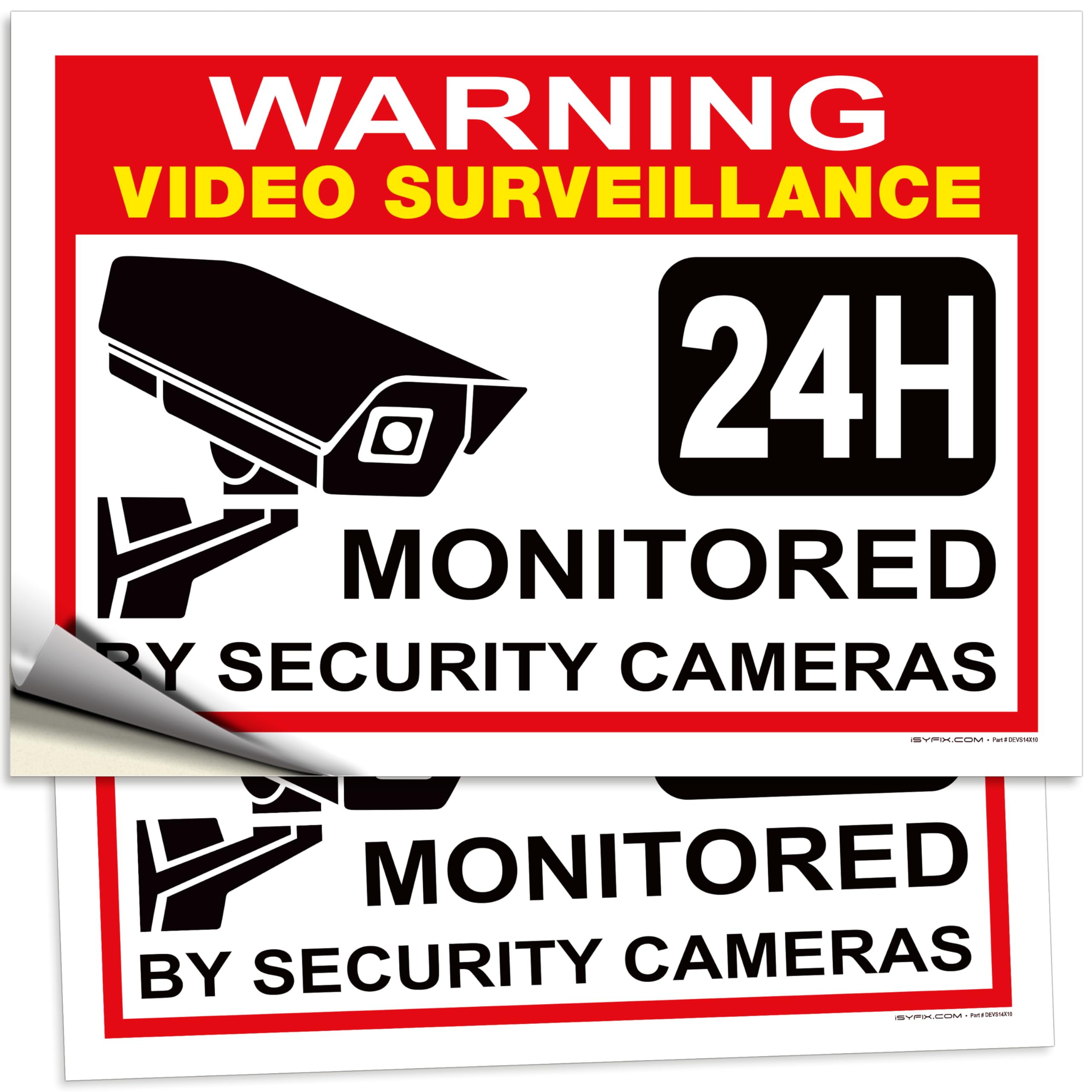 Amazon.com: iSYFIX Video Surveillance Warning Sign Sticker - 2 Pack ...