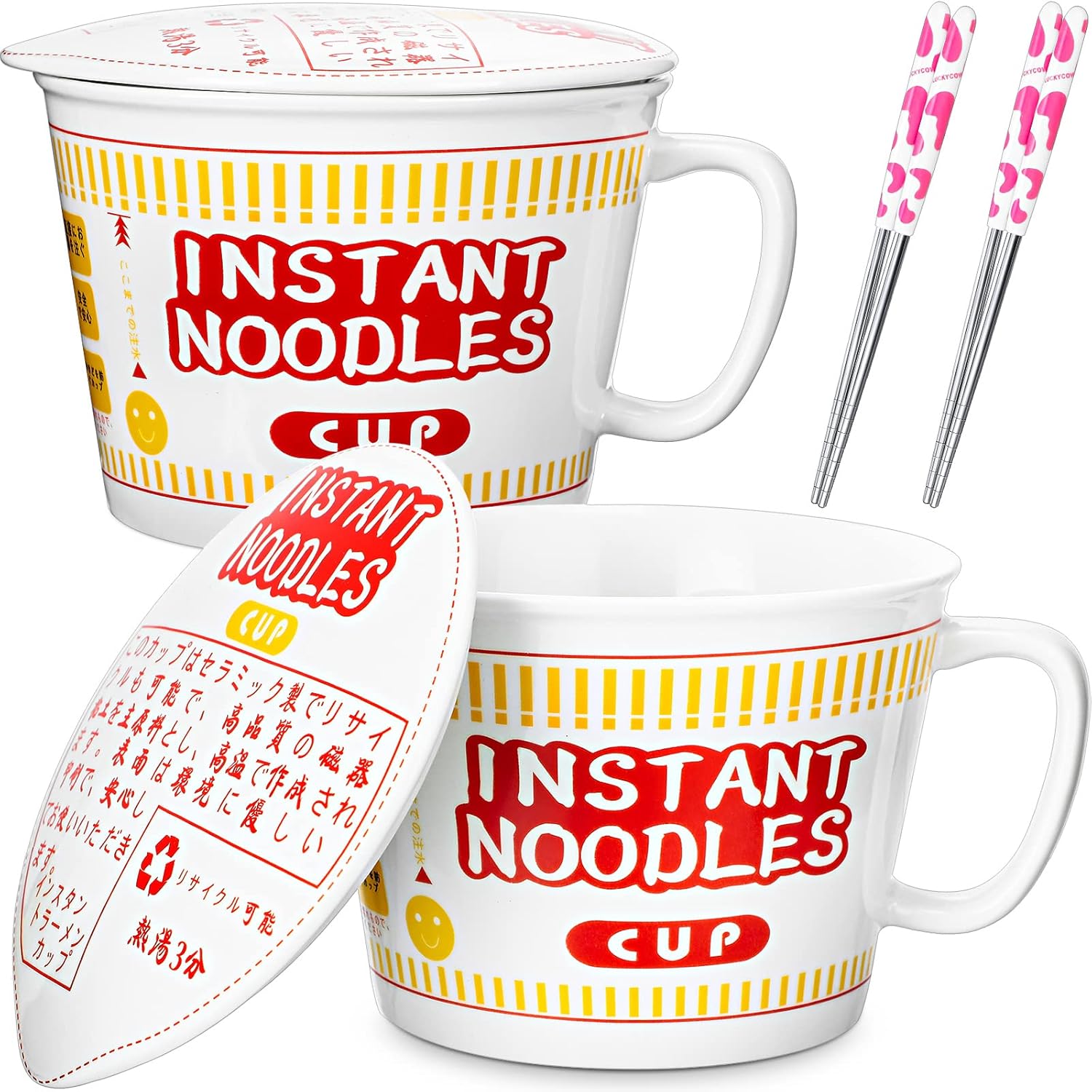 Amazon.com | Norme 2 Sets Ramen Bowl Set with Chopsticks 34 oz Instant ...