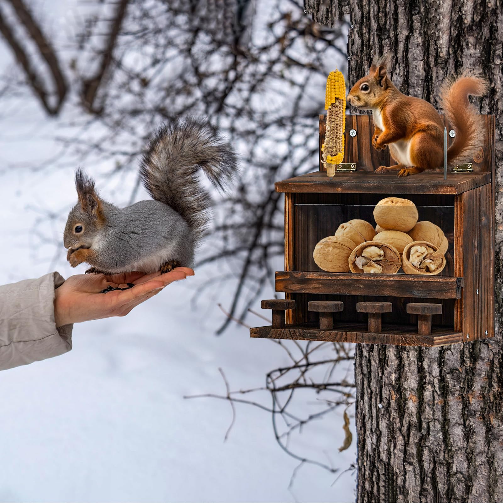 Snapklik.com : KHayRovies Squirrel Feeder Table For Outside, Wooden ...