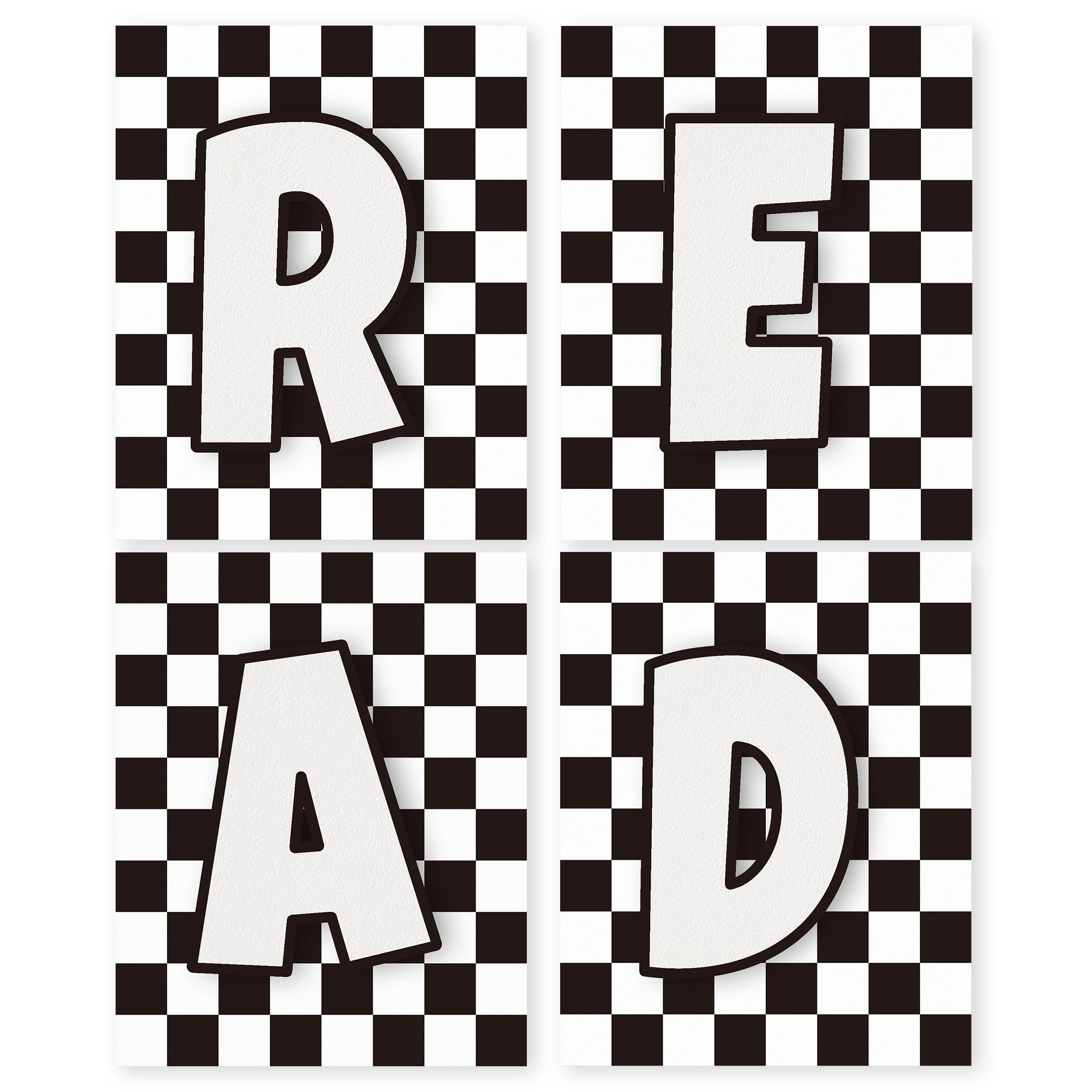 Amazon.com: HRQKO Read Checkered Wall Art Poster Prints Set of 4 ...
