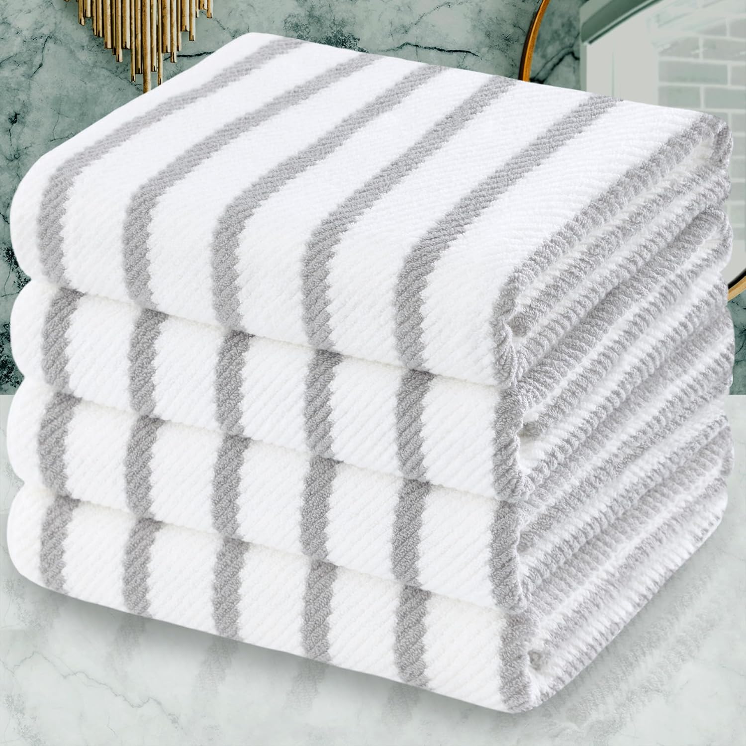 Amazon.com: Grey and White Bath Towels (4PC, Large 30"x56") - Cotton ...
