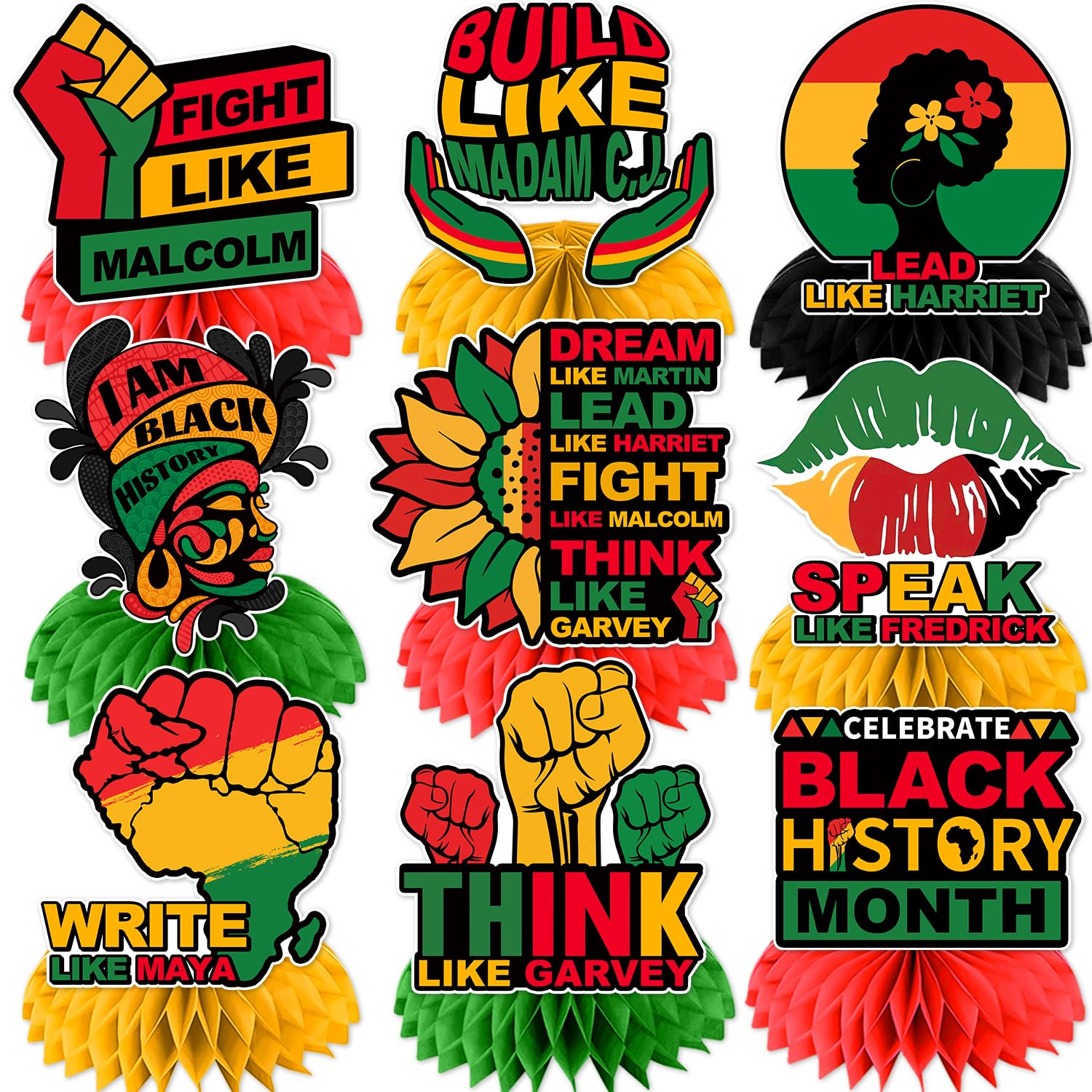 Amazon.com: 9 Pcs Black History Month Honeycomb Centerpieces,3D Double ...