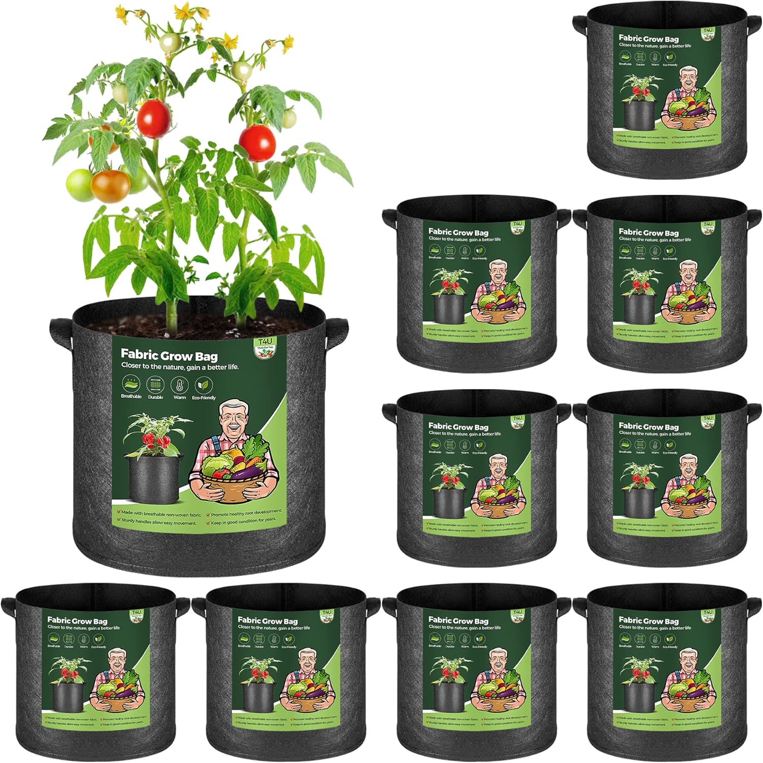 Amazon.co.jp: T4U Nonwoven Planter Cloth Pot with Handle, 7 Gallon, Set ...