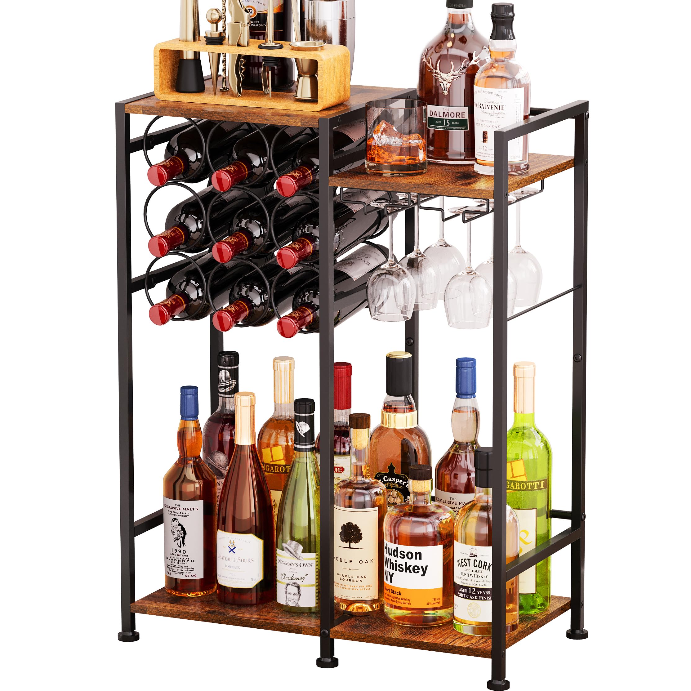 Amazon.com: Freestanding Liquor Stand with 9-Bottle for Home Bar ...