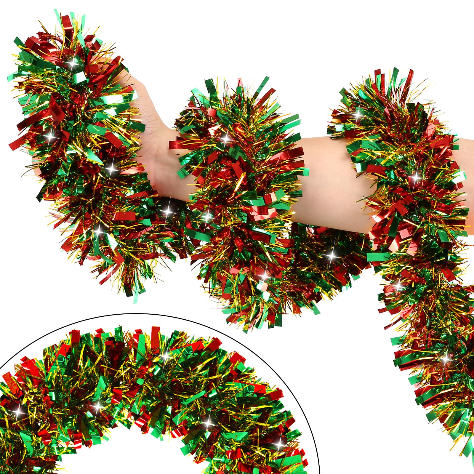 Amazon.com: 50FT Christmas Tinsel Garland, Red Green Gold Tinsel ...