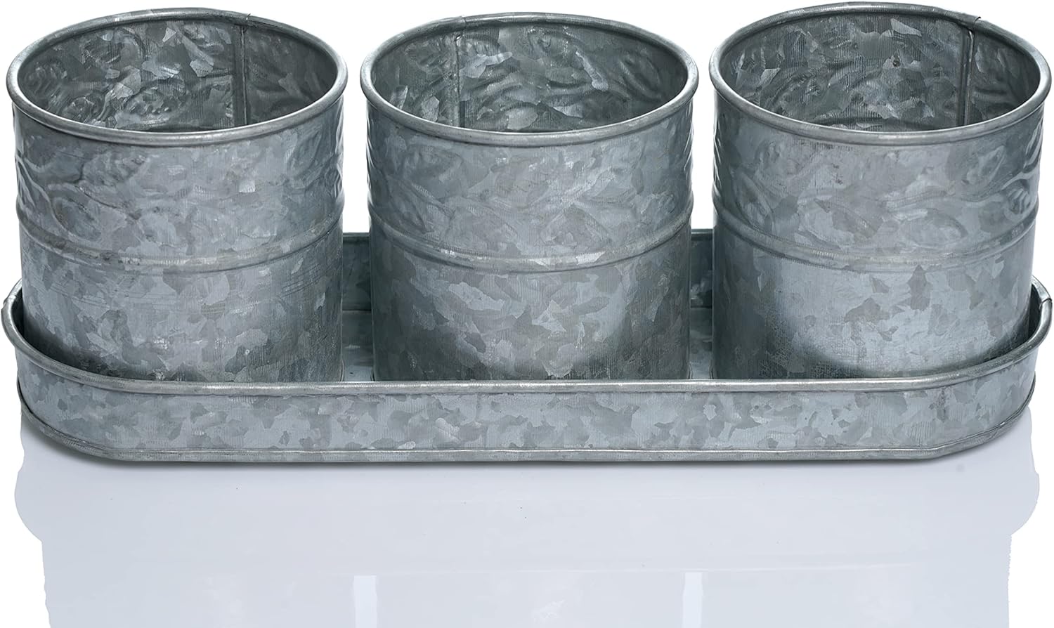 Amazon.com : DECONOOR Galvanized Planters Set of 3 with 1 Tray, Ideal ...