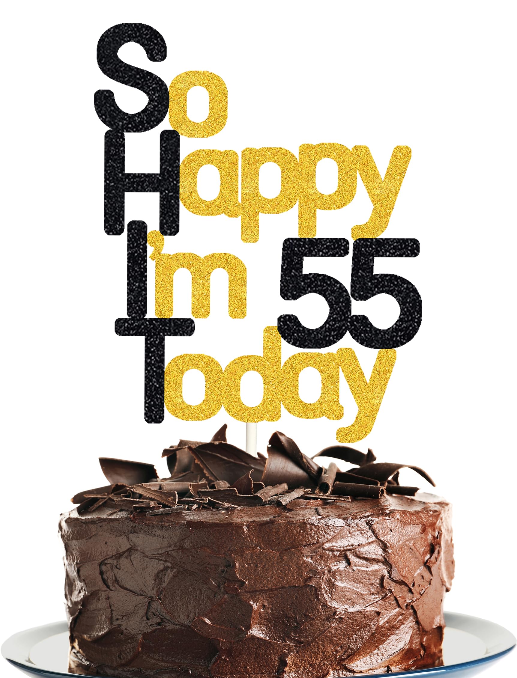 Amazon.com: So Happy I'm 55 Today! Birthday Cake Toppers-Black Glitter ...