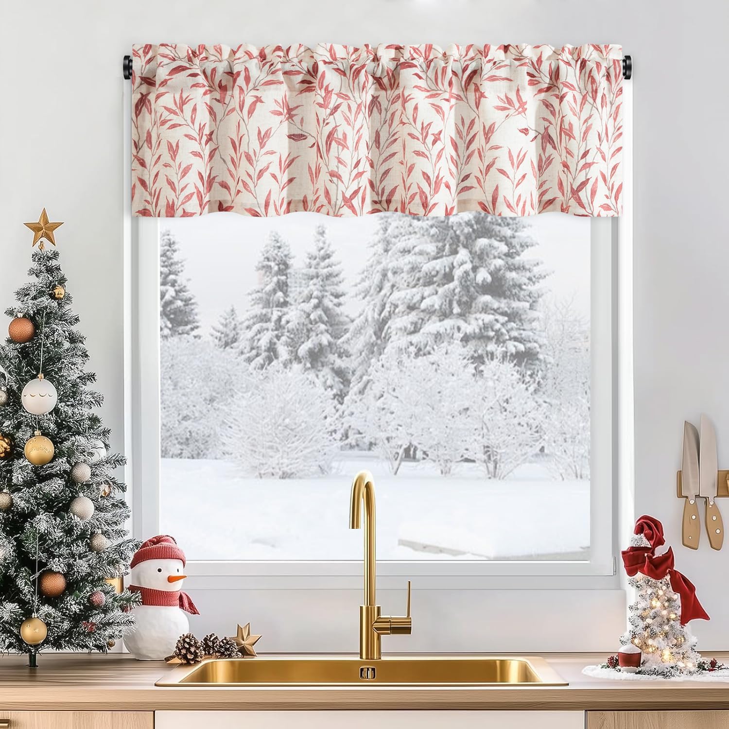 Amazon.com: Leeva Valances for Kitchen Windows - Farmhouse Leaves Print ...