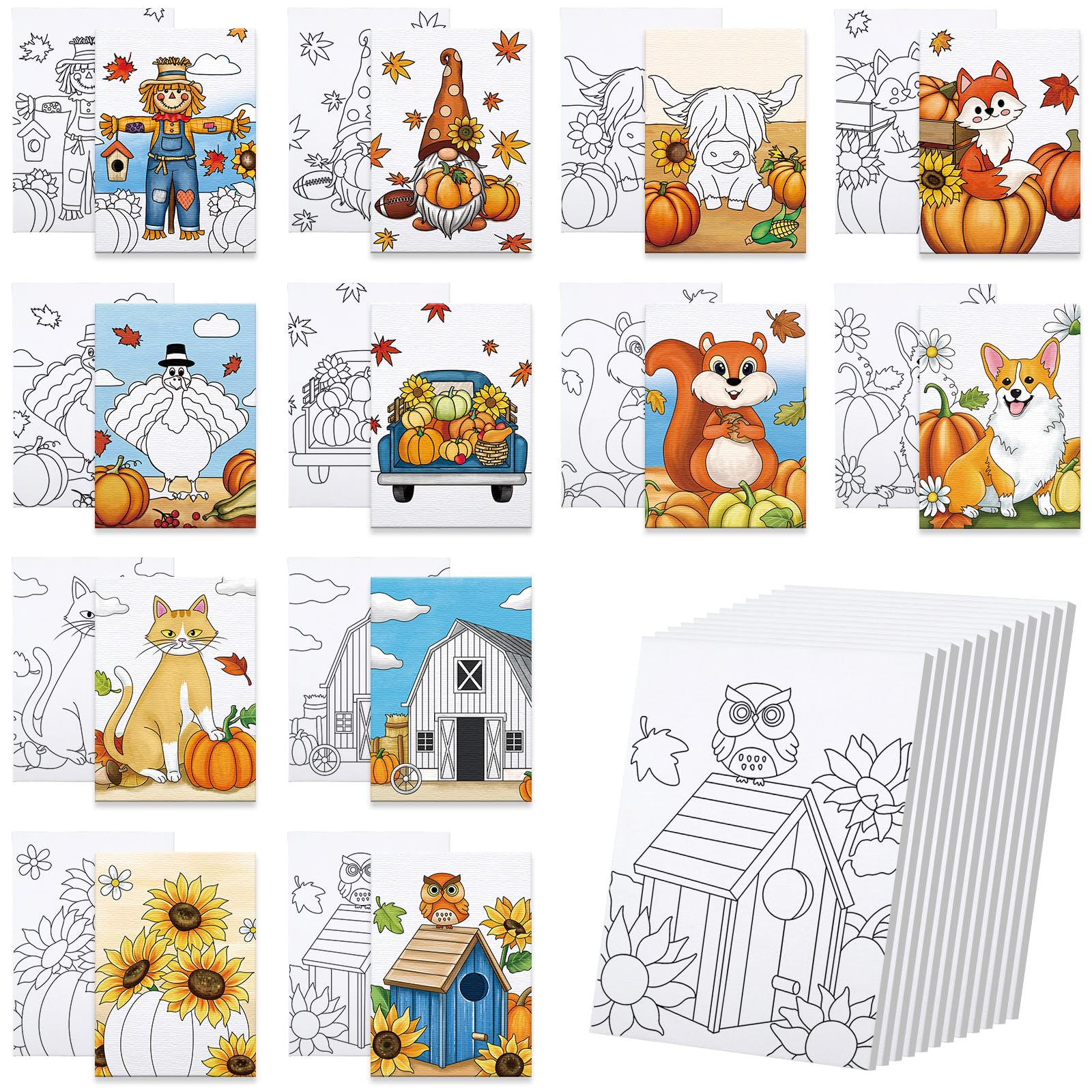 Amazon.com: Anseal 12 Packs Thanksgiving Pre Drawn Canvas to Paint, 5 ...