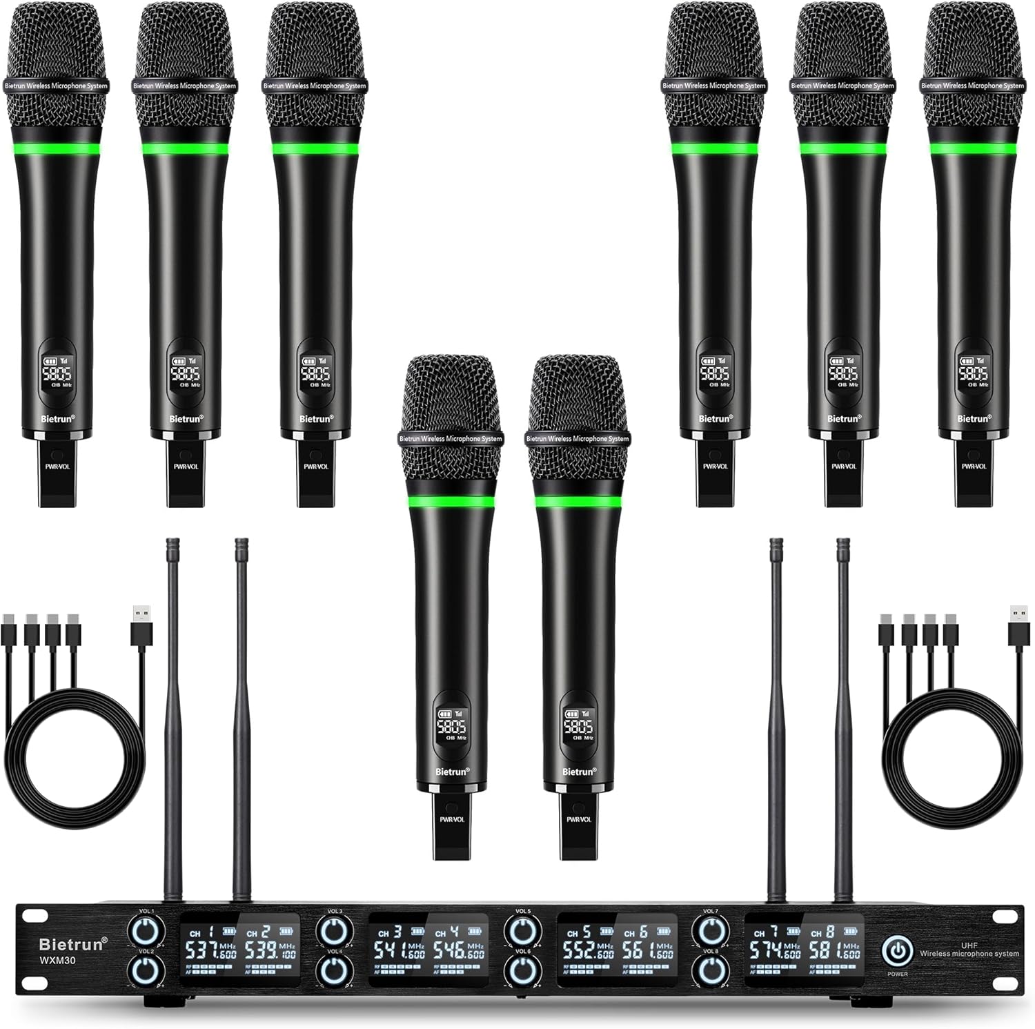 Amazon.com: Bietrun 8-Channel Wireless Microphone System with 8 ...
