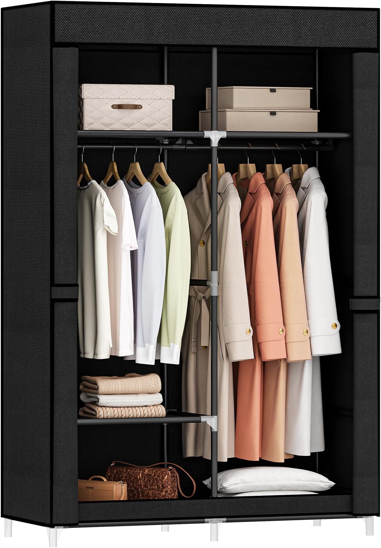 Amazon.com: ASSICA Portable Clothes Closet Rolling Door Wardrobe with ...