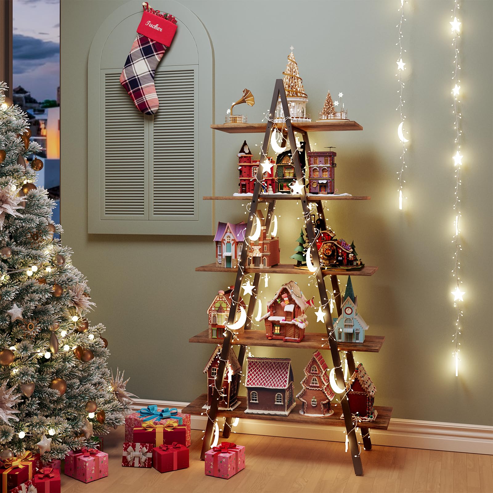 Snapklik.com : 5-Tier Ladder Bookshelf, Christmas Village Display Stand ...