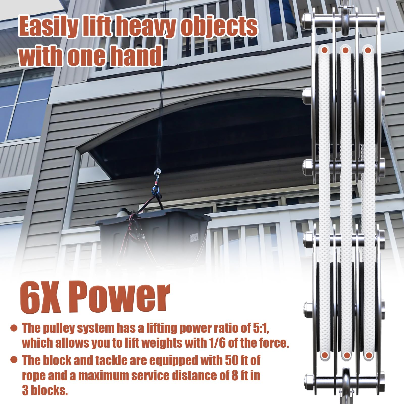 Snapklik.com : Block And Tackle Pulley System, 2200 LBS Breaking ...