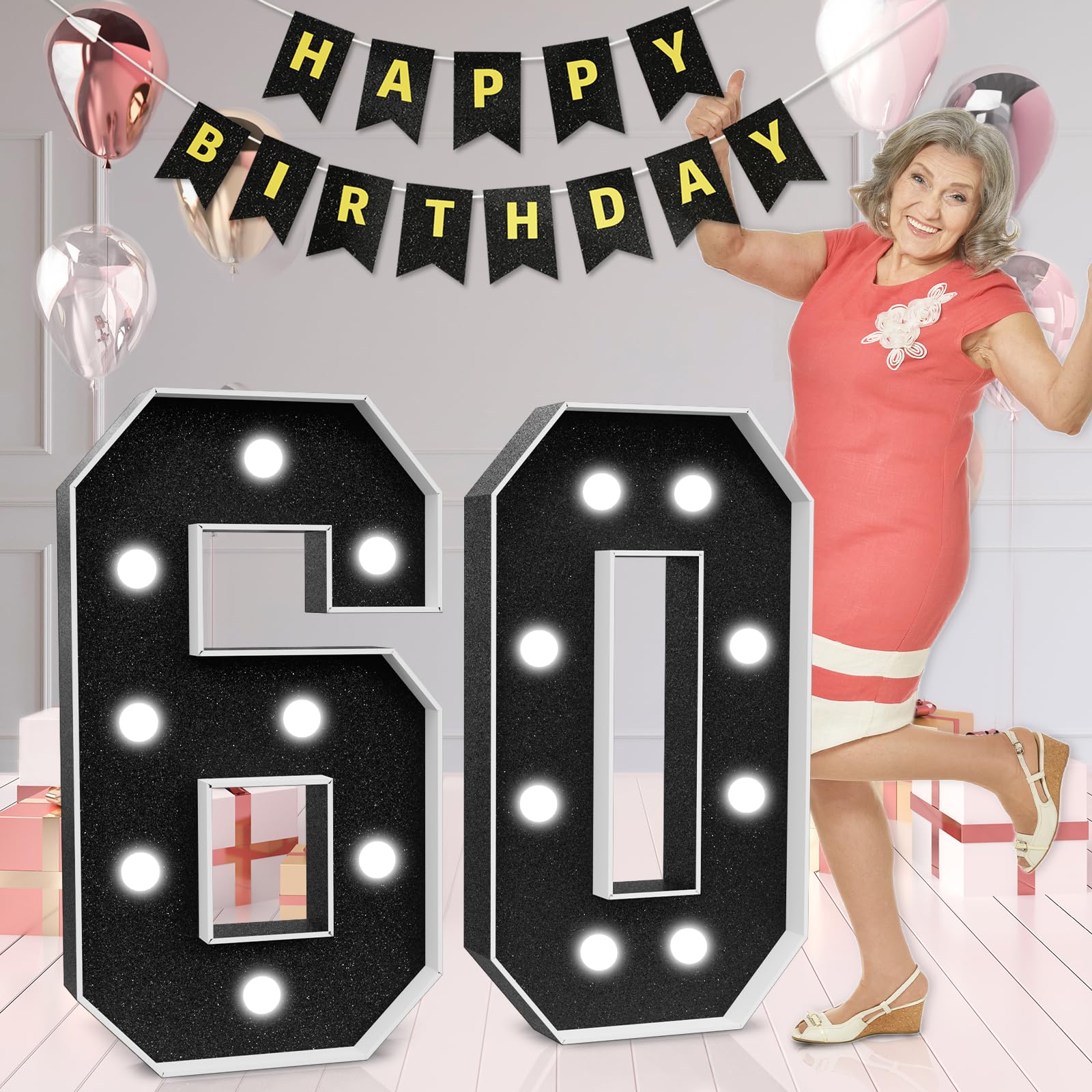 Amazon.com: imprsv Marquee Numbers Black 60th-Birthday Decorations ...