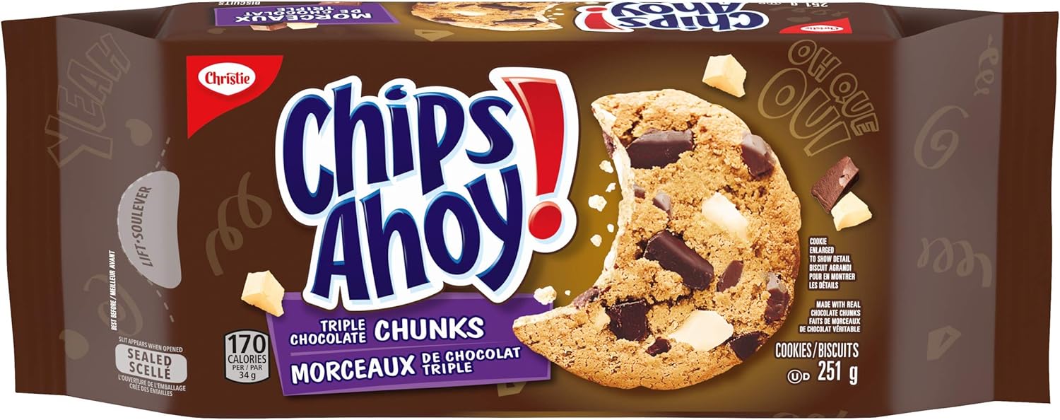 Chips Ahoy! Chunks Triple Chocolate Cookies, School Snacks, 251g ...