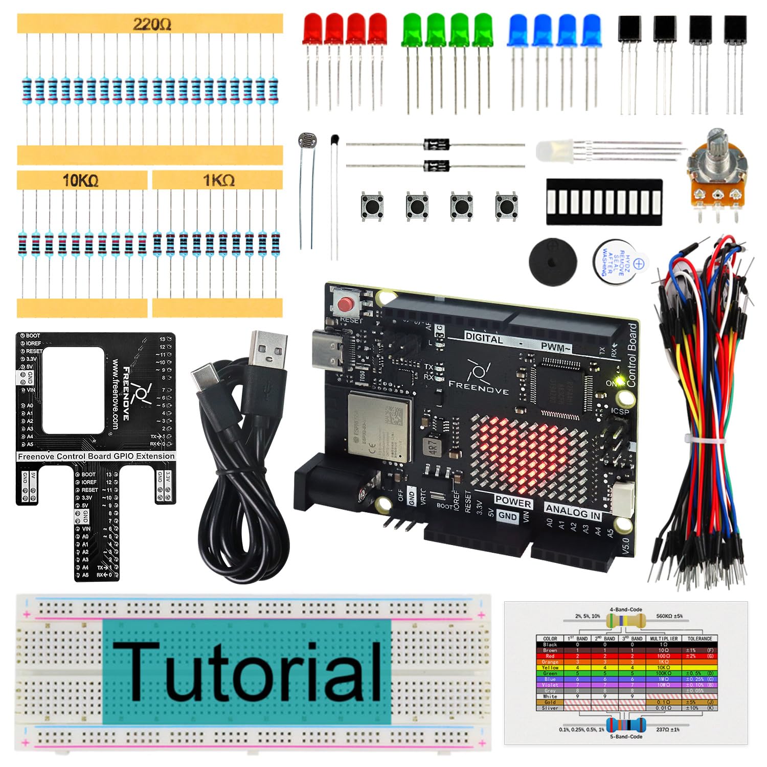 Freenove Basic Starter Kit With Board V5 Rev4 Wifi Compatible With Arduino Ide