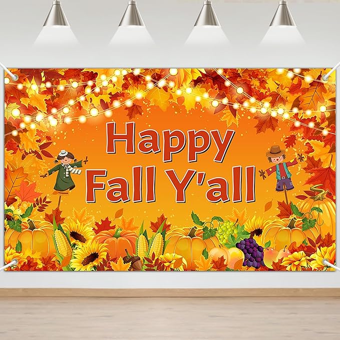 Amazon.com : Lecheme Happy Fall Y'all Backdrop Happy Fall Banner ...