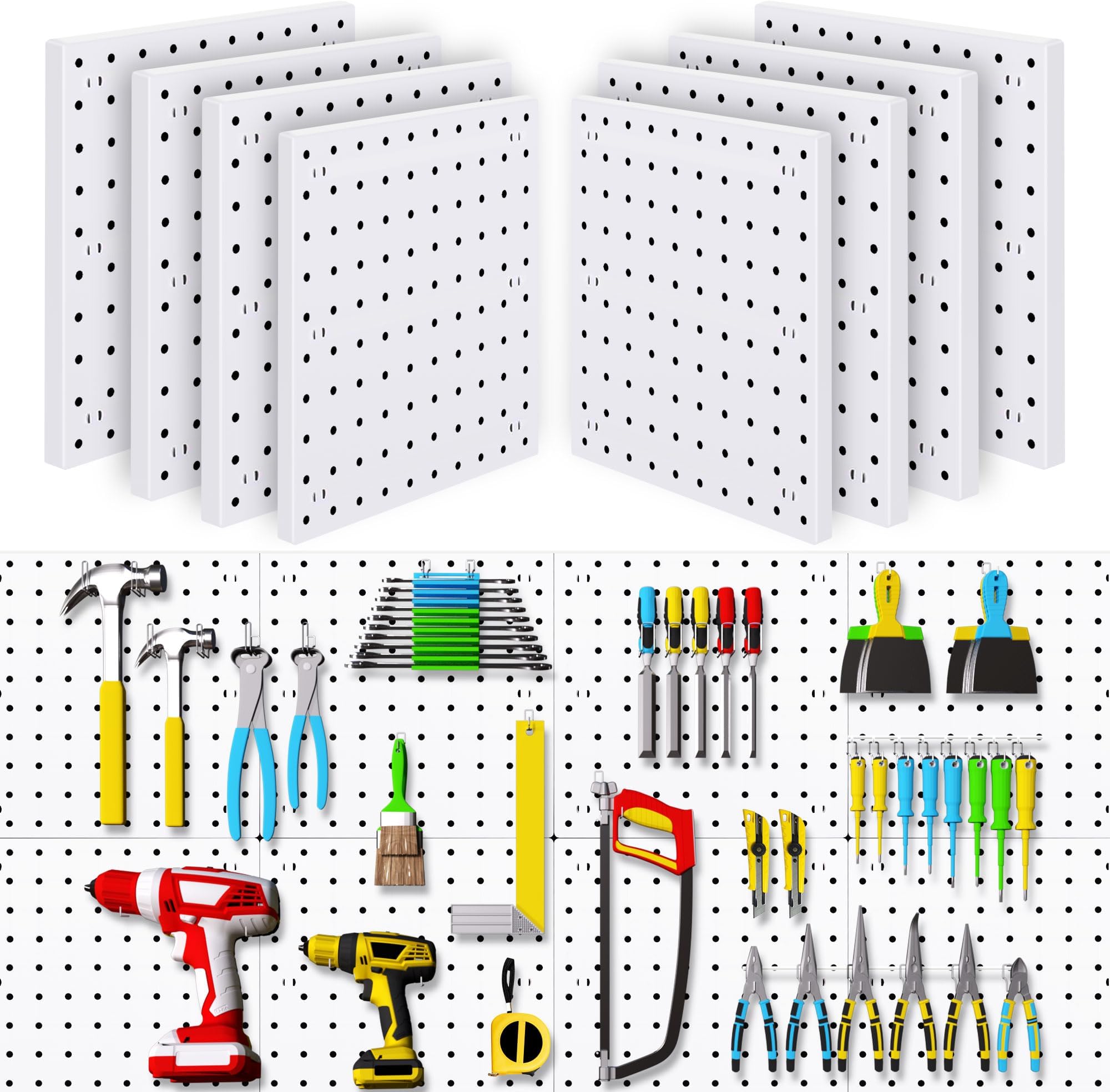 Amazon.com: 8PCS Pegboard Wall Organizer Panels, White Pegboard Wall ...