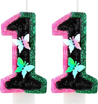 Amazon.com: Birthday Number 11 Candles Pink Black and Green Butterfly ...