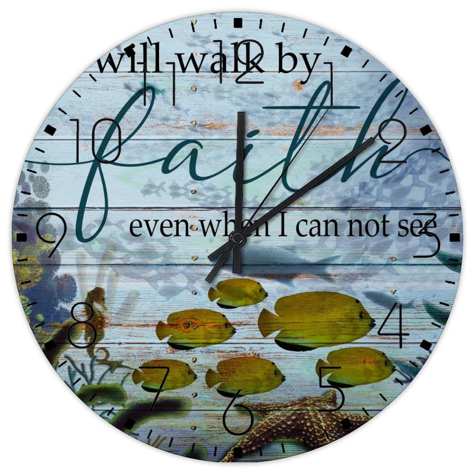 Amazon.com: 12" Minimalist Wood Clock Nautical Beach Ocean Theme Fish ...