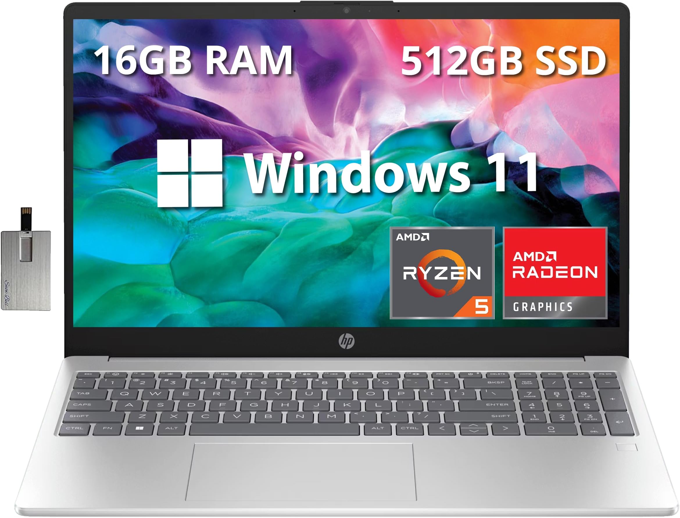 HP 15.6" Full HD Laptop, AMD Ryzen 5 7520U Processor, 16GB RAM, 512GB ...