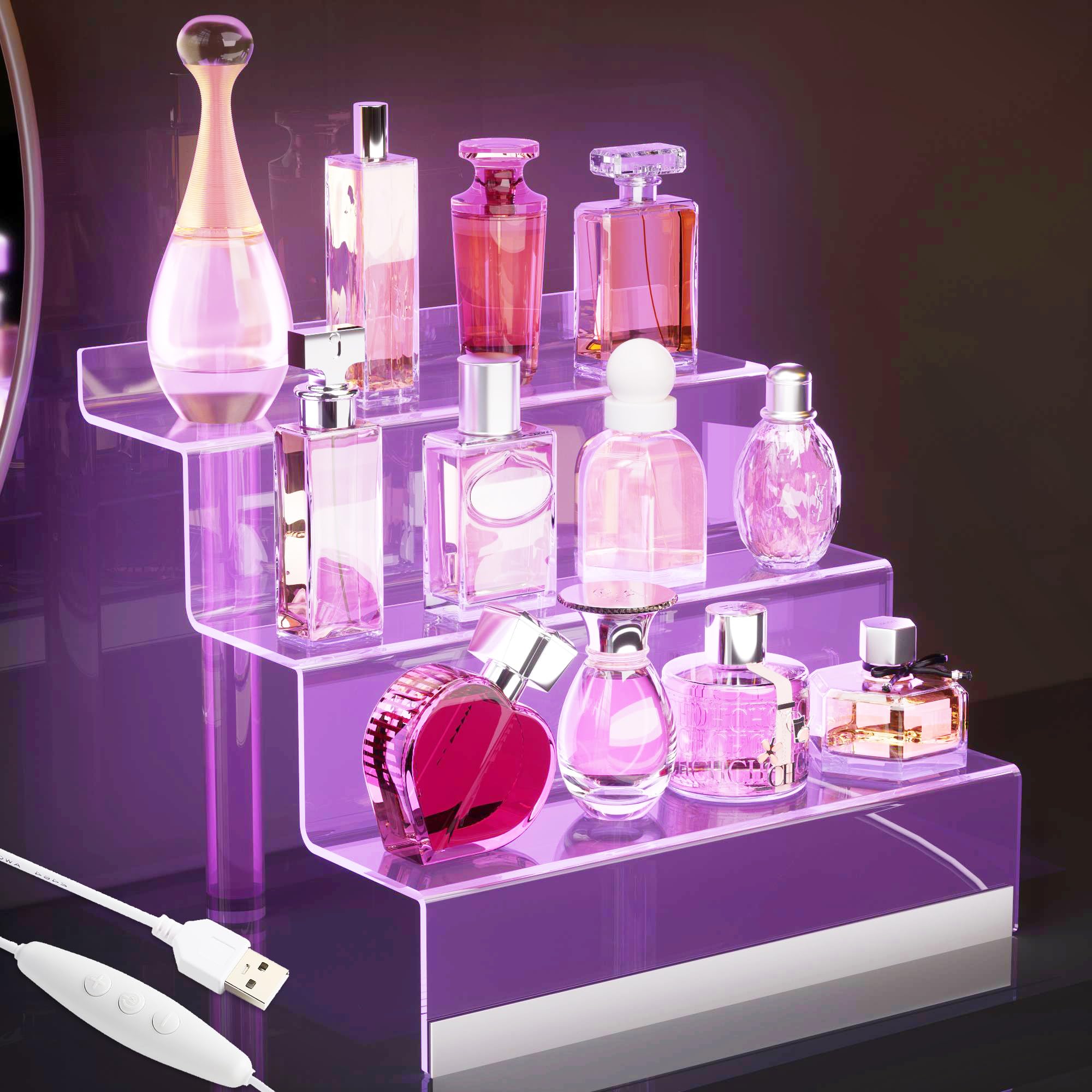 Acrylic Display Organizer with Led Light - 3 Tier Perfume Stand ...