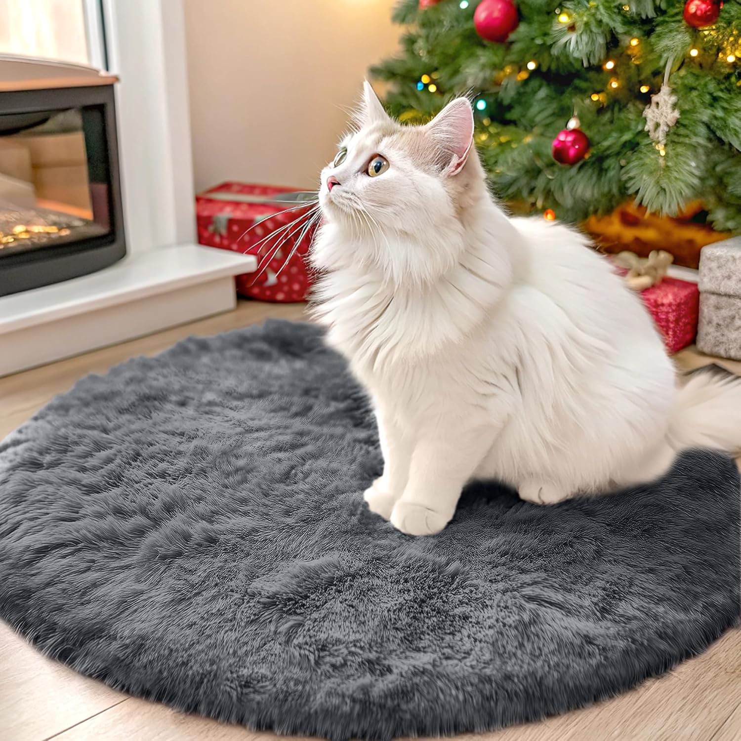 Amazon.com: OLANLY Grey Round Rugs for Bedroom - Machine Washable, 2 ft ...