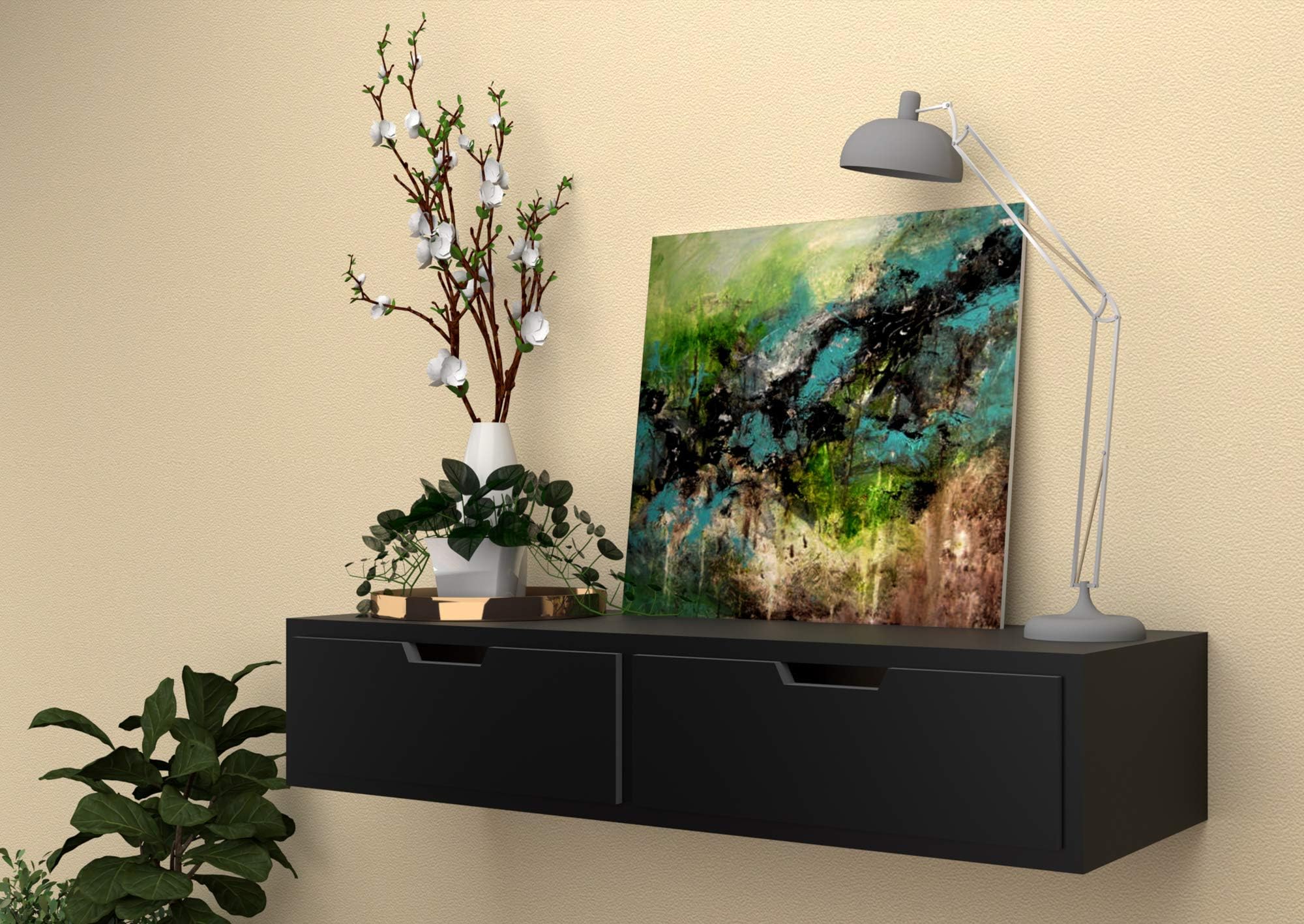 SOLVD-IN-BOX Wooden Floating Shelves with Drawer Wall Hanging Shelf for ...