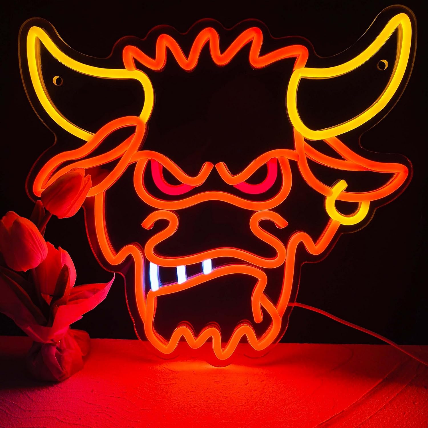 Amazon.com: Flybaby Devil Neon Sign for Wall Decor Cow Neon Light USB ...