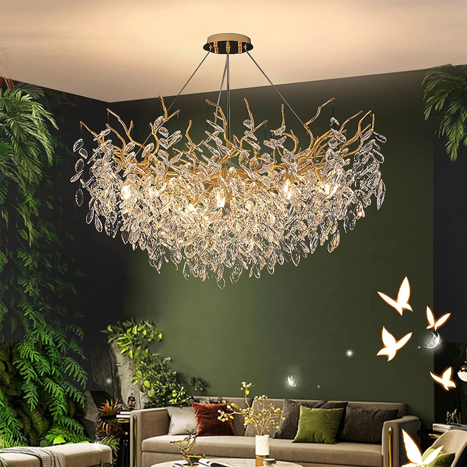 NileMAll Modern Crystal Chandeliers Gold Tree Branch Chandelier Pendant ...
