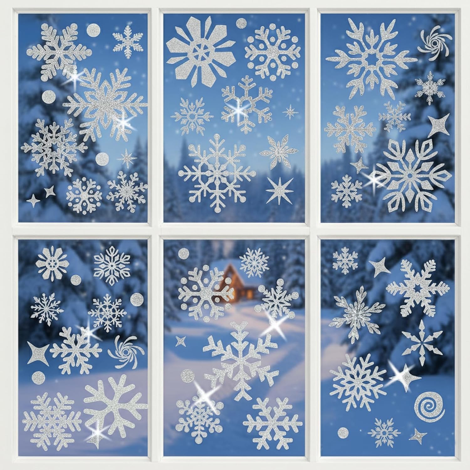Amazon.com: 204 PCS Glitter Snowflake Christmas Window Clings 8 Sheets ...