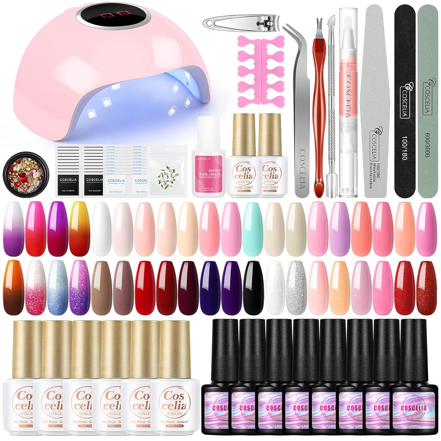 Amazon.com : Gel Nail Polish Kit with U V Light Color Changing Gel 24W ...
