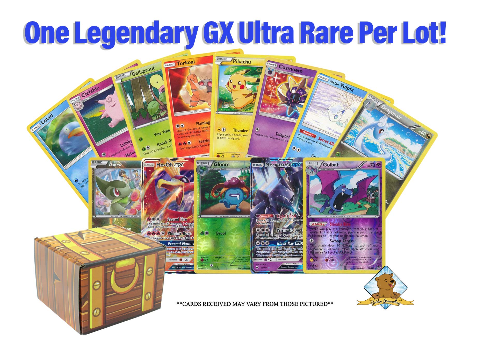 Buy 100 Pokemon Cards with 2 Legendary GX Ultra Rares - 3 Reverse Foils ...