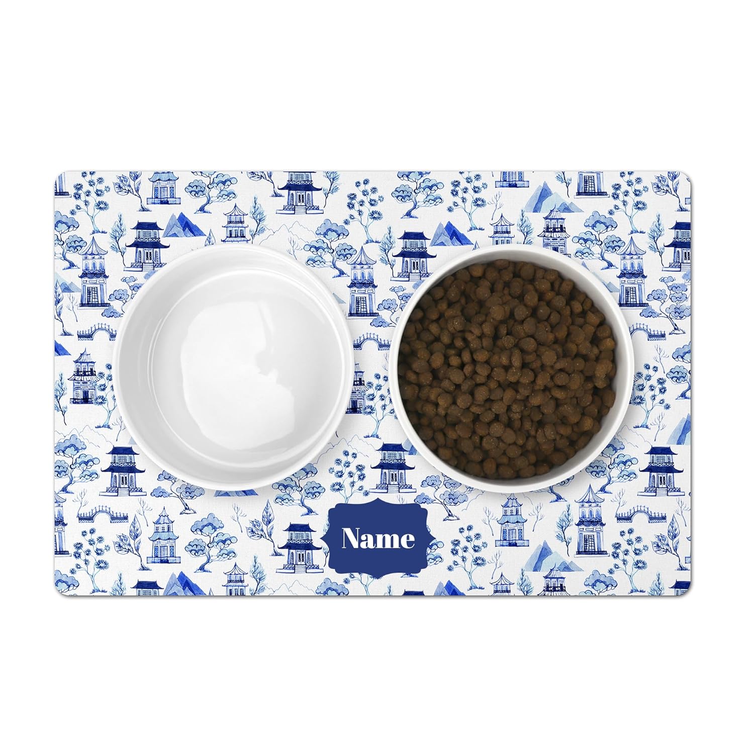 Amazon.com: Personalized Pet Bowl Mat, Chinoiserie, Toile, Blue & White ...