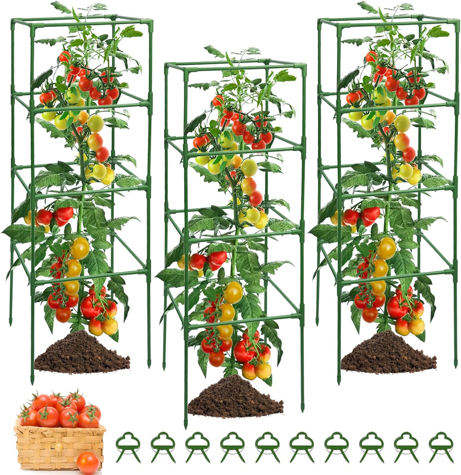 Amazon.com : Happy Trees Large Heavy Duty Tomato Cages - Support ...