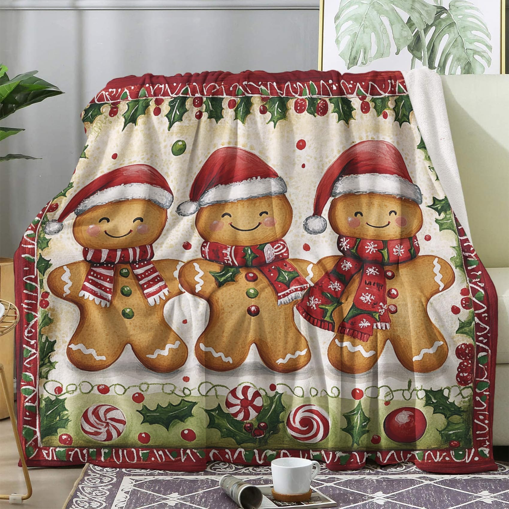 Amazon.com: FJWXCBD Christmas Throw Blanket, Cute Gingerbread Fleece ...