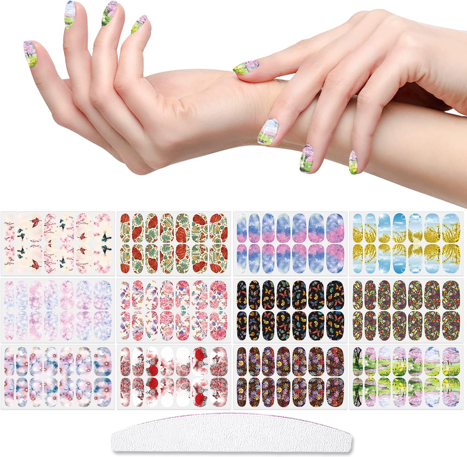 Amazon.com: XEAOHESY 224 Pieces 16 Sheets Flower Nail Wraps for Short ...