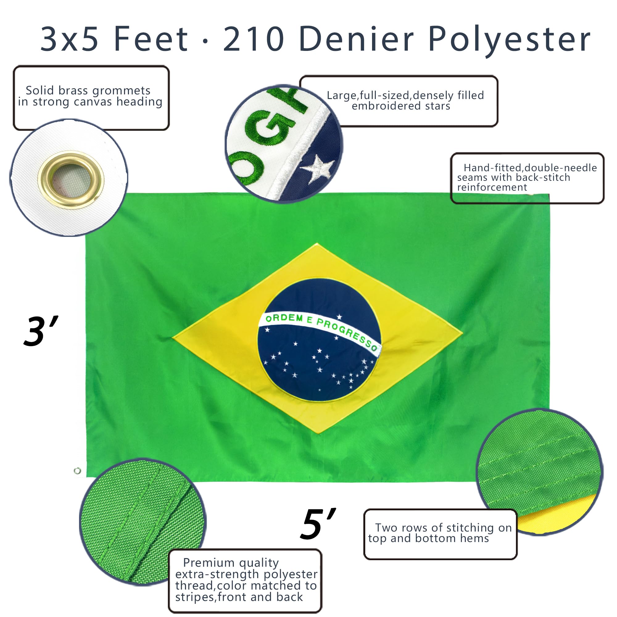 Snapklik.com : Anley EverStrong Series Embroidered Brazil Flag 3x5 Feet ...