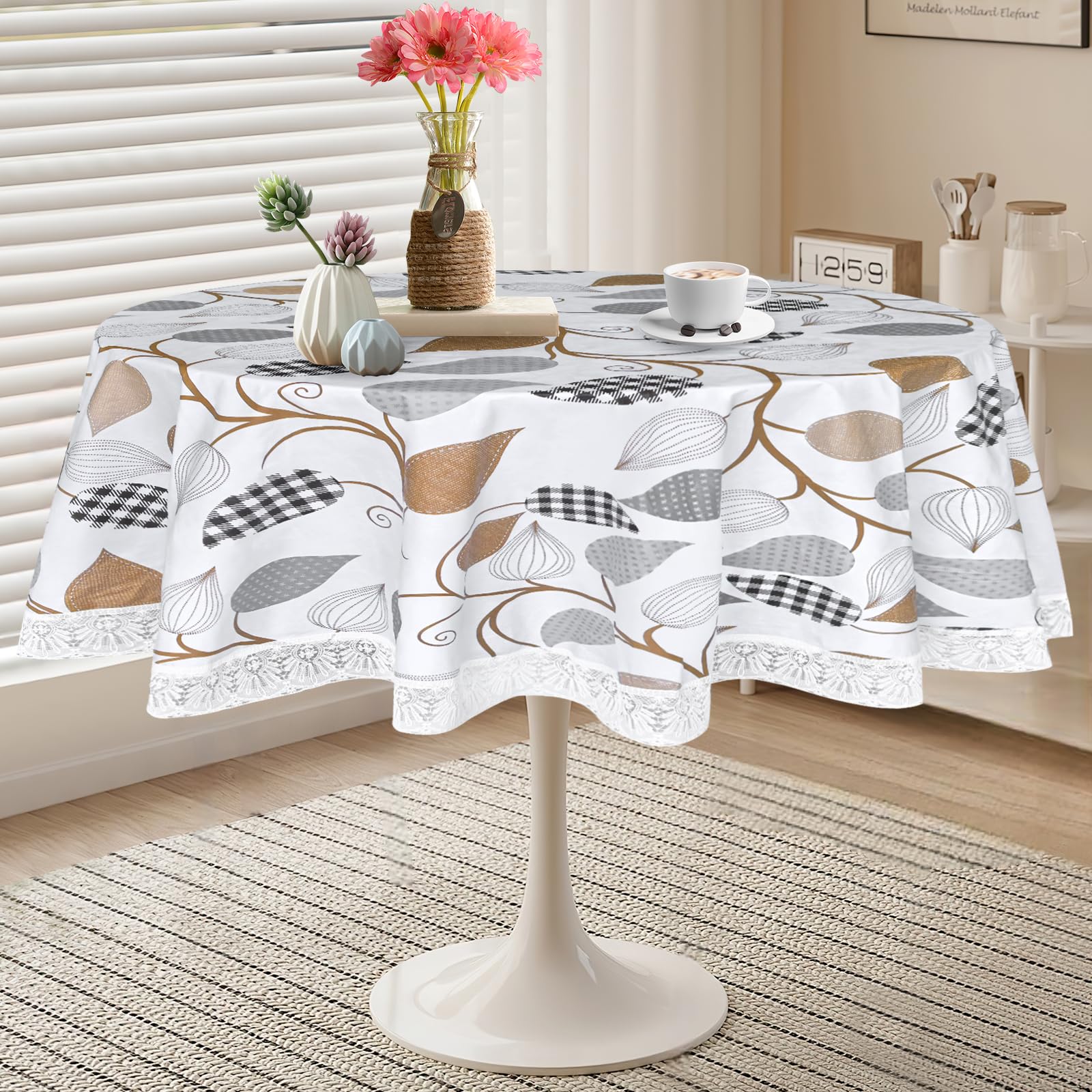 Amazon.com: Round Vinyl Tablecloth, 60 Inch Round Tablecloth with ...