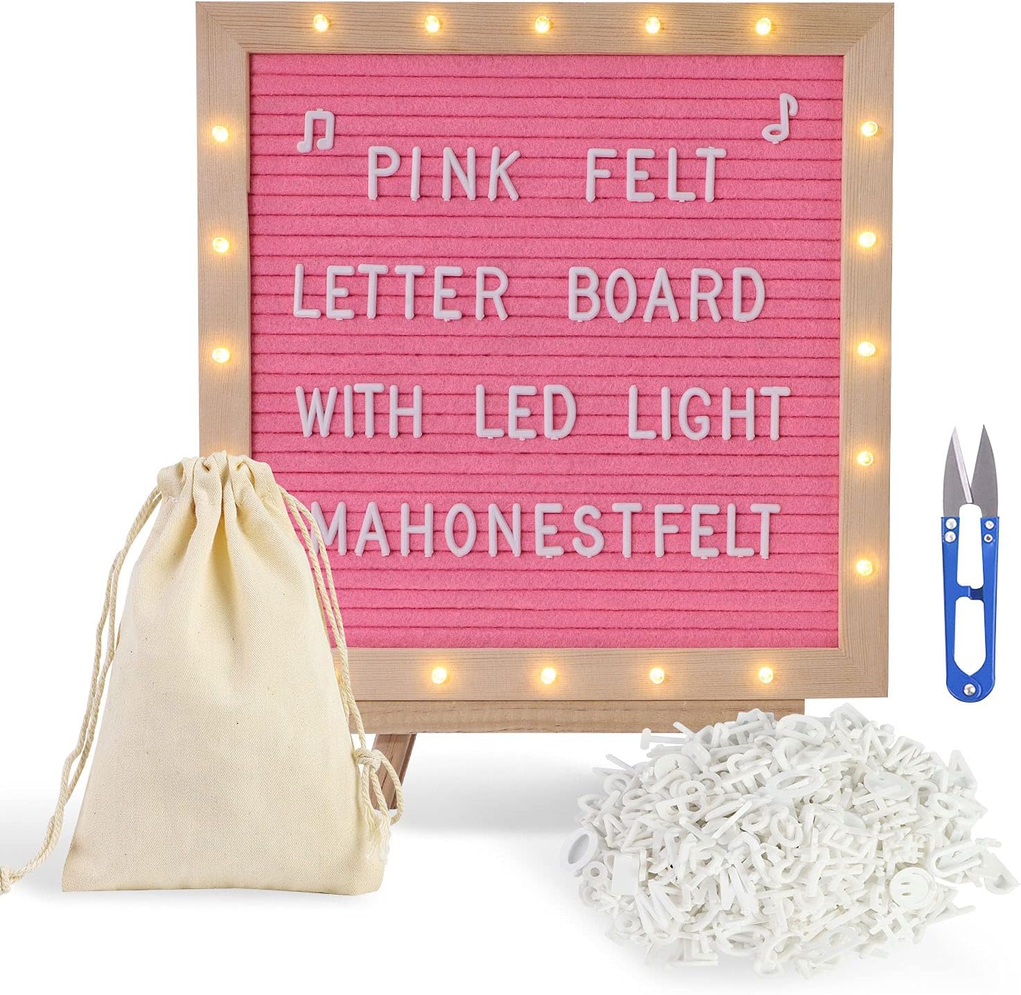 Amazon.com : Pink Felt Letter Board with Stand, Built-in LED Lights ...