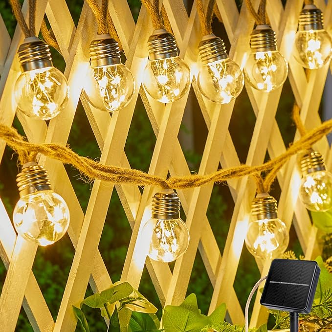 Brightown Solar String Lights Outdoor, 30Ft Vintage Hemp Rope Solar ...