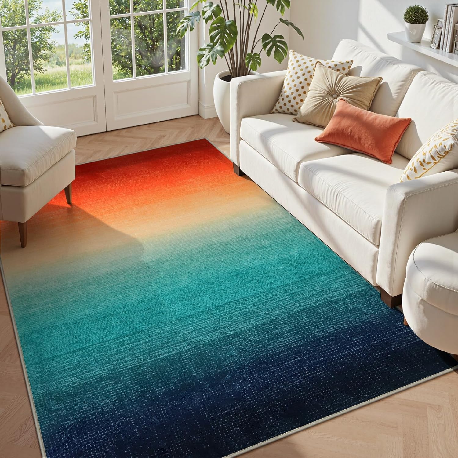 Amazon.com: Wonnitar Colorful Area Rug 5x7, Washable Modern Ombre ...