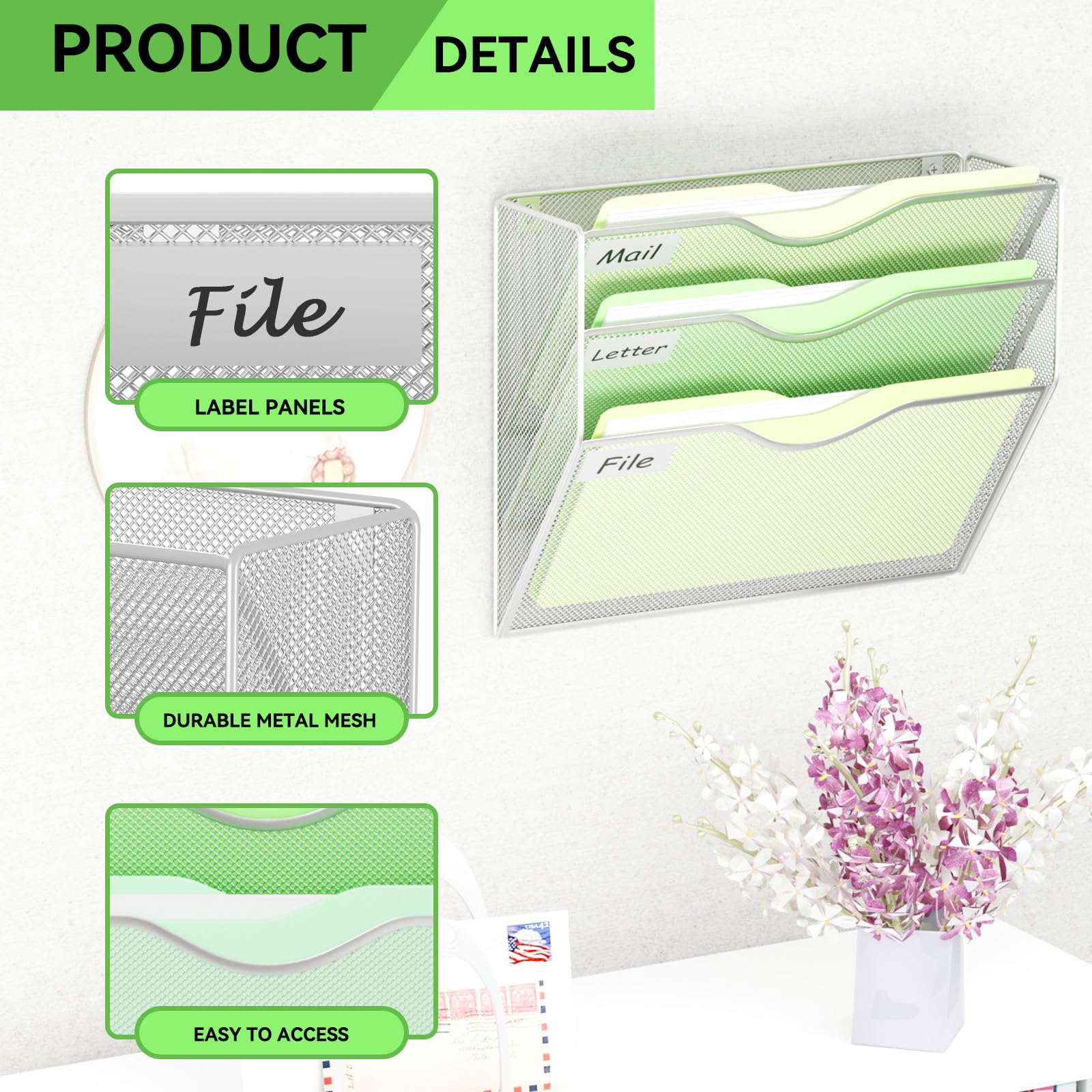 Snapklik.com : GDINDINFAN 3 Pockets Mesh Hanging Wall File Holder ...