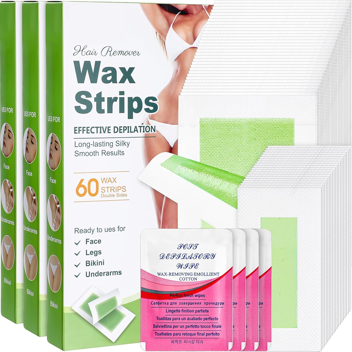 Amazon.com : Maxcheck 180 Pcs Wax Strips Facial Hair Removal Waxing Strips Facial Wax Strips ...