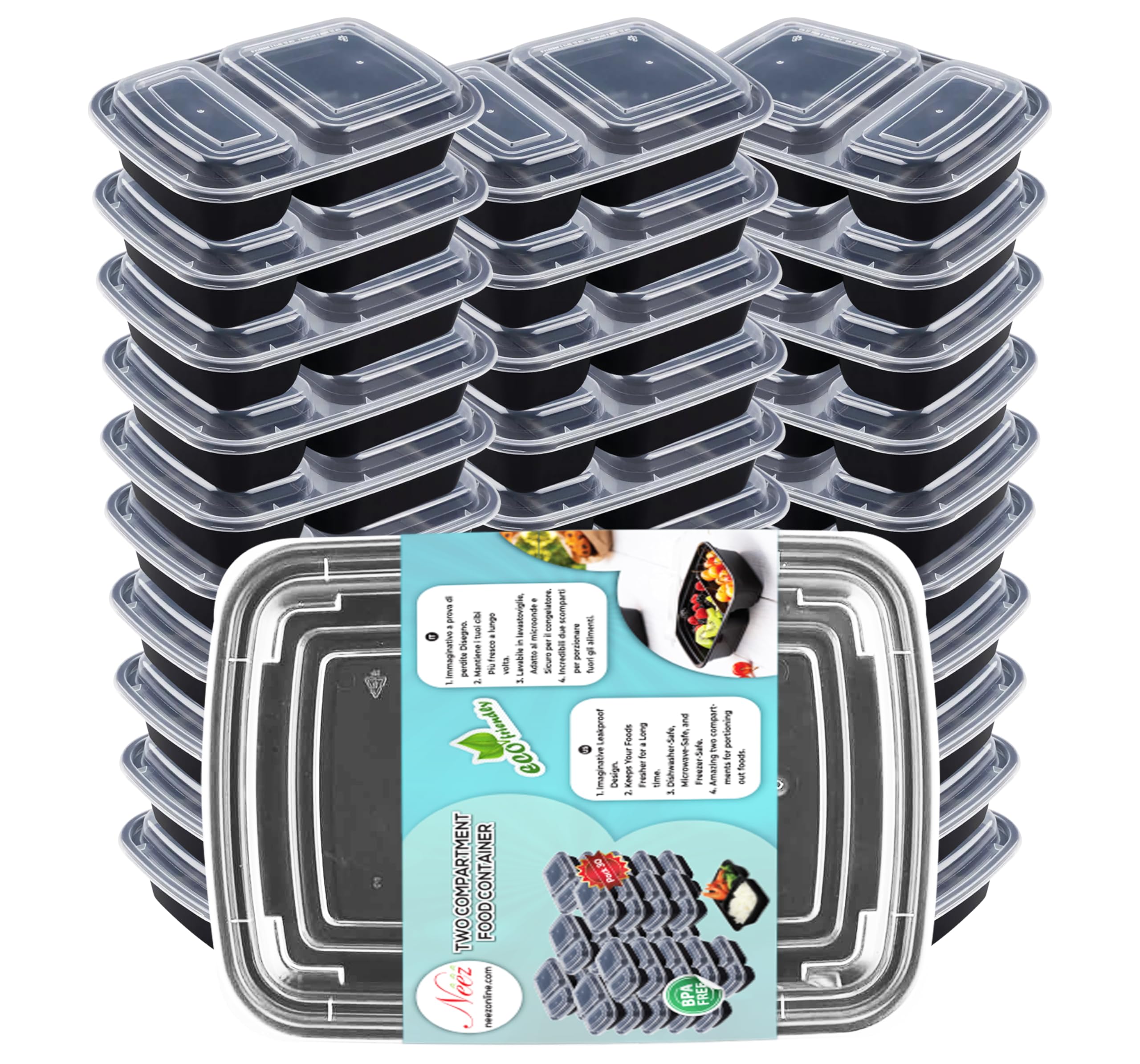 Neez 30 Pack Meal Prep Containers 2 Compartment, Takeaway Food Prep Box ...