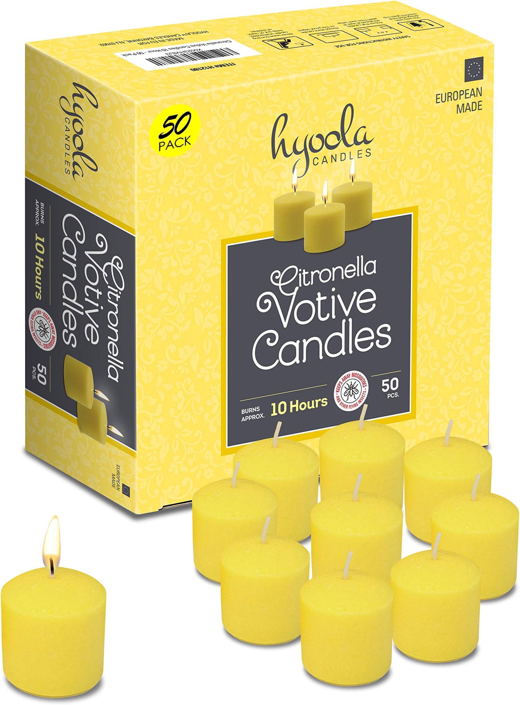 Amazon.com: HYOOLA Citronella Votive Candles - 10 Hour Burn Time - 50 ...